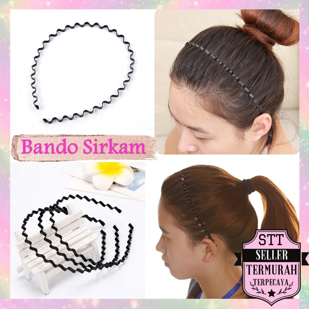 Jual STT Bando Korea Bentuk Gelombang Zigzag Hitam Polos Bandana ...