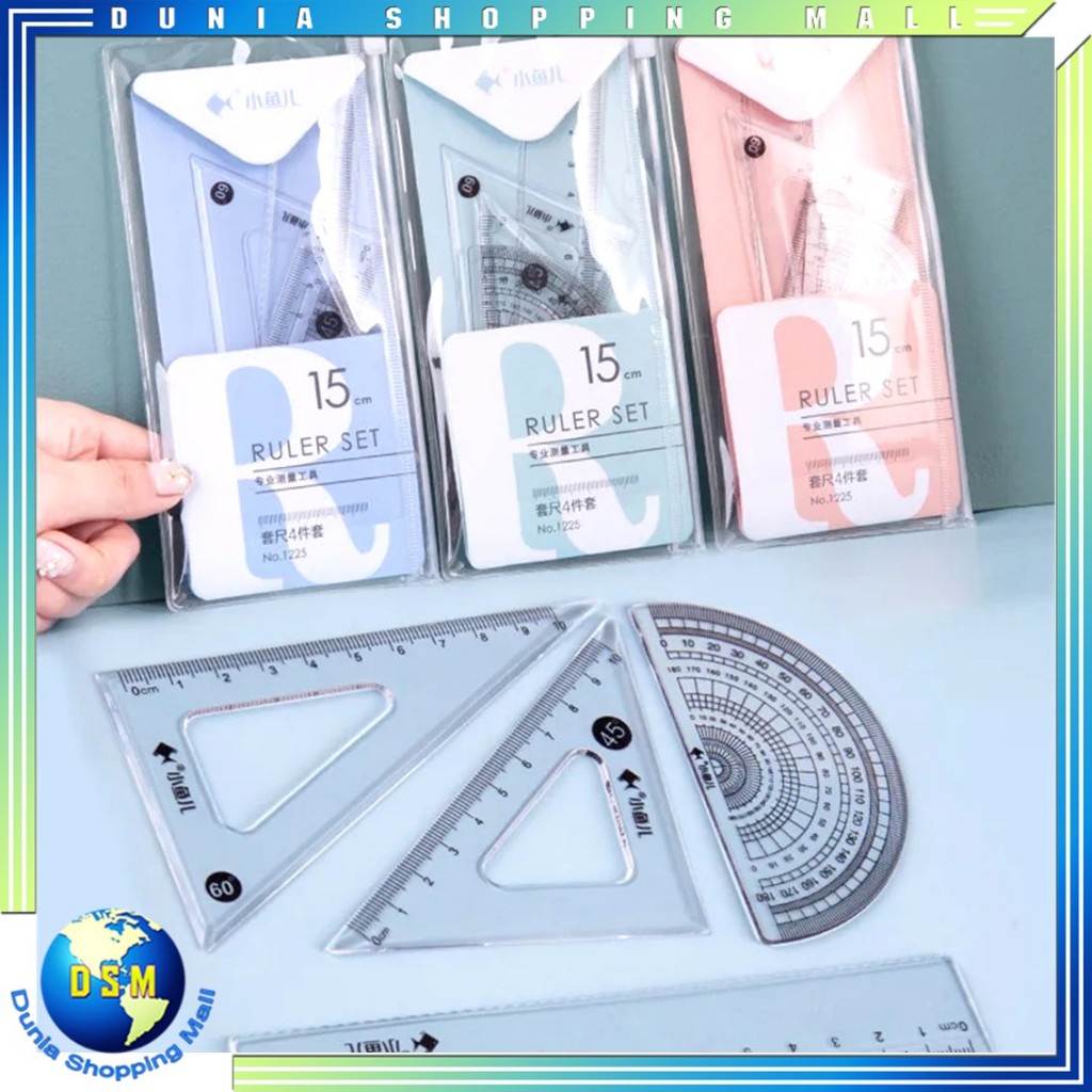 Jual DSM Penggaris Set 4IN1 15Cm Penggaris Bening Sekolah Isi 4Pcs Lucu ...