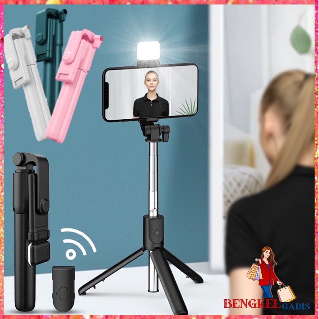 Jual Tripod Bluetooth Selfie Stick LED Flash With Fill Light Tripod Expandable Tongsis Youtuber ...