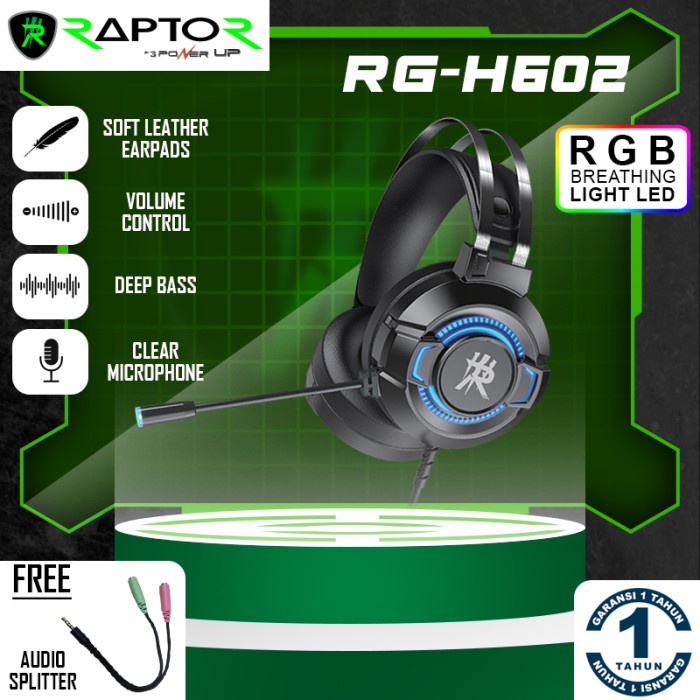 Jual Headset Gaming Mobile Rg-H602 Raptor Free Splitter Garansi 1 Tahun ...