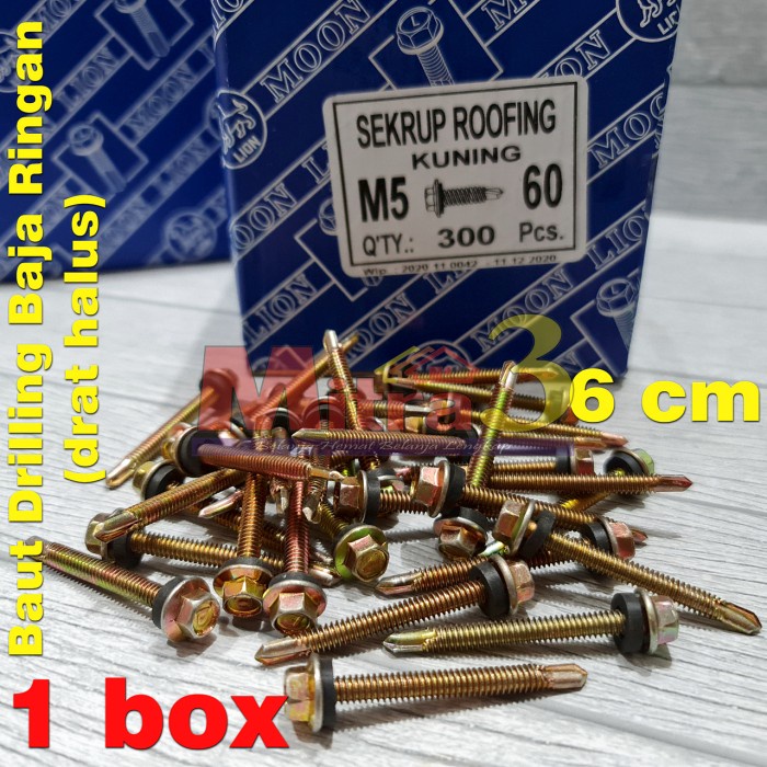 Jual Skrup Roofing Kuning 6cm M5 X 60 Baut Drilling Atap Baja Ringan 1 Box Shopee