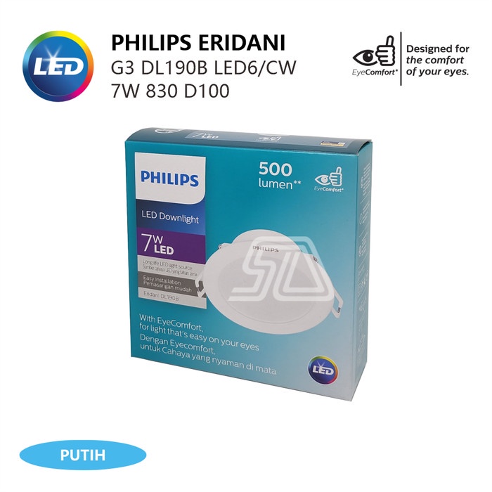 Jual Philips Downlight ERIDANI G3 DL190B LED6 D100 7W 865 WH SNI ...