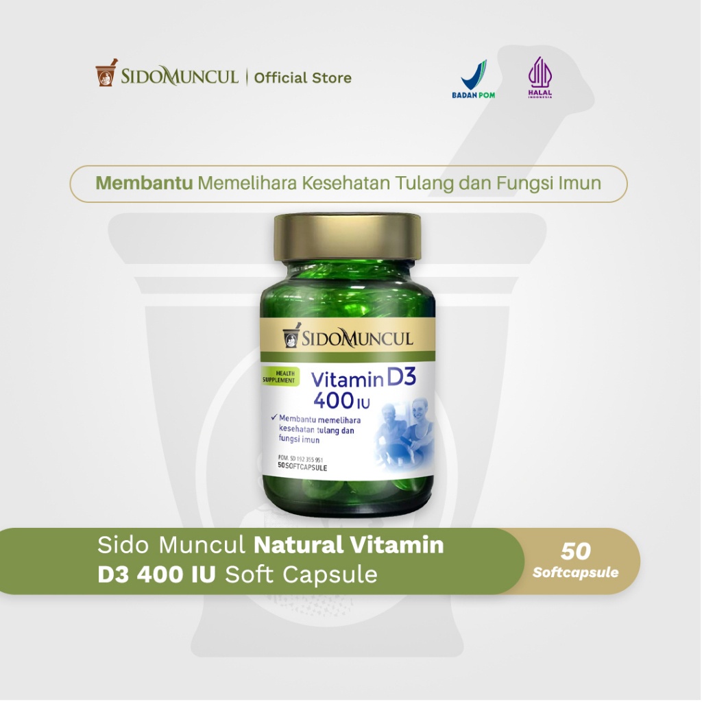 Jual Sido Muncul Natural Vitamin D3 400 IU Soft Capsule 50 Kapsul ...