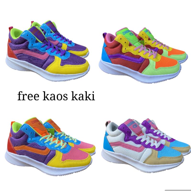 Jual sepatu senam motif warna rainbow mid top sepatu aerobik sepatu ...