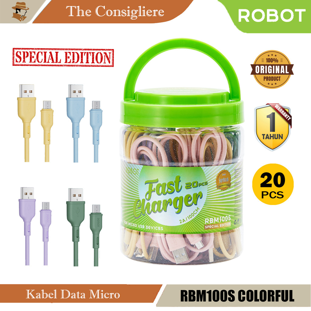 Jual (20 Pcs) Kabel Robot RBM100S Special Edition Colorful Micro Android Free Toples | Shopee ...
