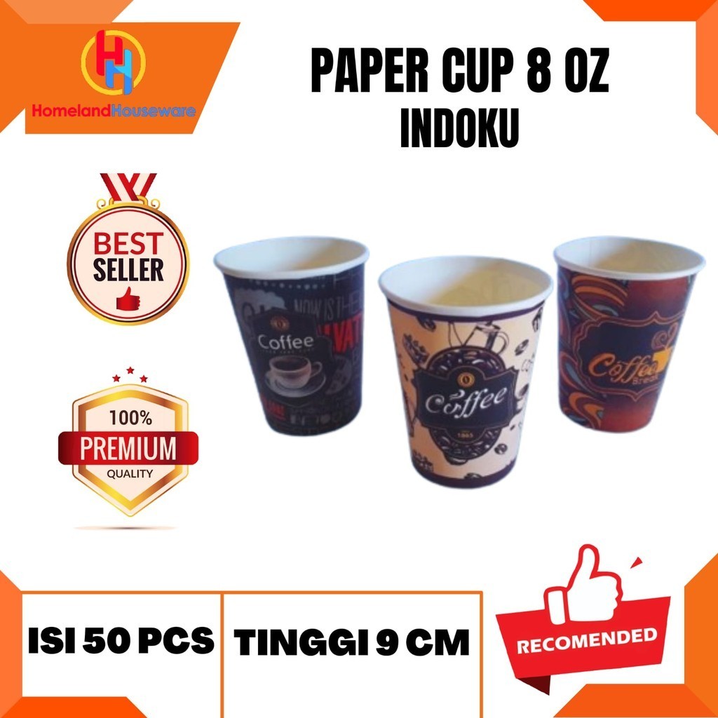 Jual PAPER CUP 8 OZ INDOKU 50PCS/GELAS KERTAS 80 OZ 1 SLOP ISI 50 PCS | Shopee Indonesia