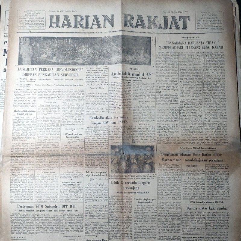 Jual Koran Langka HARIAN RAKJAT 17 November 1964 Original Surat Kabar ...