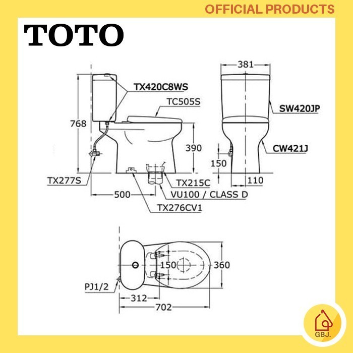 Jual Kloset Duduk Toto Cw420 / Cw420J + Ecowasher Tcw07S / Eco Washer ...