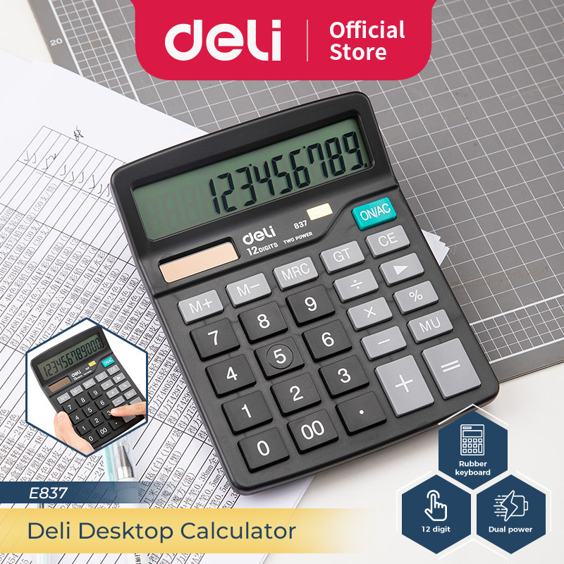 Jual Deli Dekstop Calculator / Kalkulator Meja Dual Power 12 Digit E837 | Shopee Indonesia