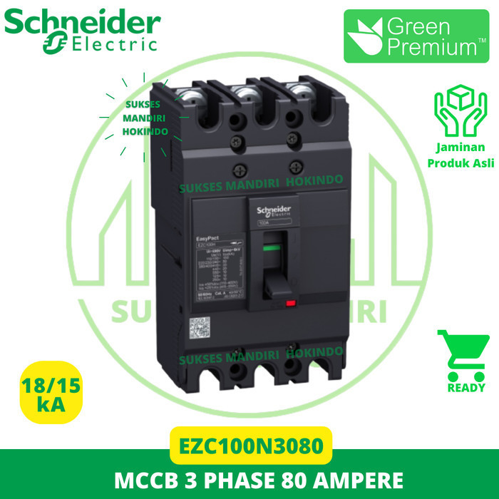 Jual MCCB 3P 80A 3PHASE 80AMPERE EZC100N 15/18KA SCHNEIDER ORIGINAL SNI ...