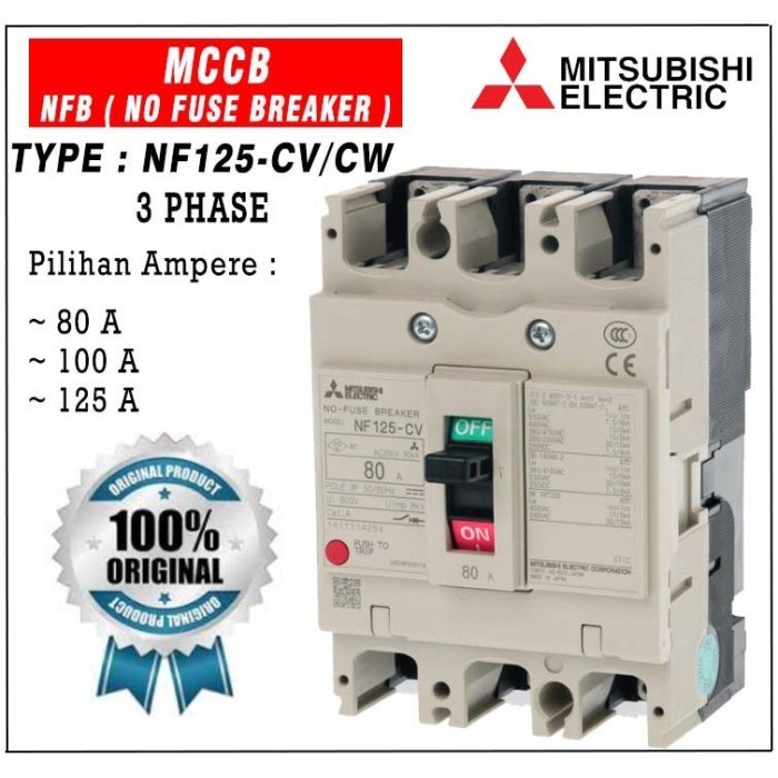 Jual MCCB NO FUSE BREAKER NF125-CV/CW 3P MITSUBISHI | Shopee Indonesia