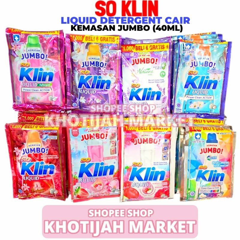 Jual So Klin Liquid Detergen Cair Jumbo 1 Renceng Isi 6+1 Sachet 40ML ...