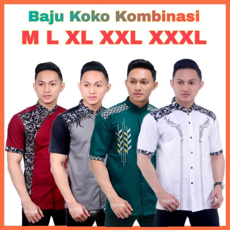 Jual Baju Koko Kombinasi Ukuran M L XL XXL XXXL Baju Koko Pria Lengan ...