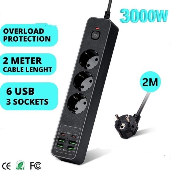 Jual New Power Socket Strip 3 6 Usb C Colokkan Terminal Fast Charging ...