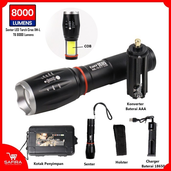 Jual Senter LED Torch CREE XM-L T6 8000 Lumens - E17 COB. | Shopee ...