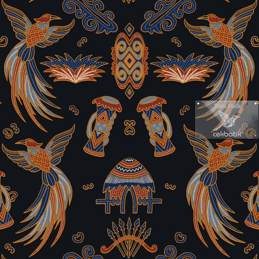 Jual kain batik - Kualitas Ekspor Motif Batik Burung Papua V1 (Hitam ...