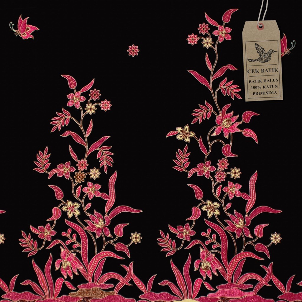 Jual Kain Batik - Motif Nuansa Bunga Dasar Hitam Manis (Pink) | Shopee ...