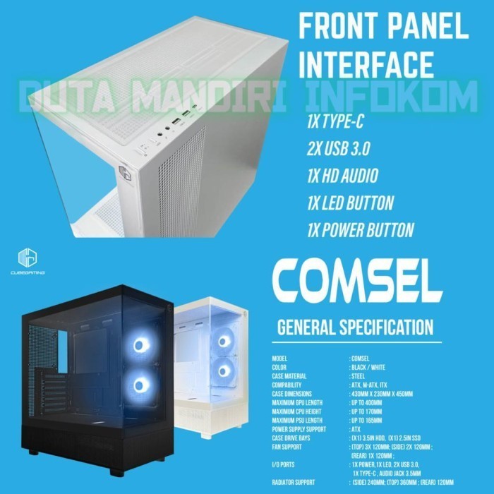 Jual Cube Gaming COMSEL - Tempered Glass Mid Tower ATX Gaming Case -18f ...