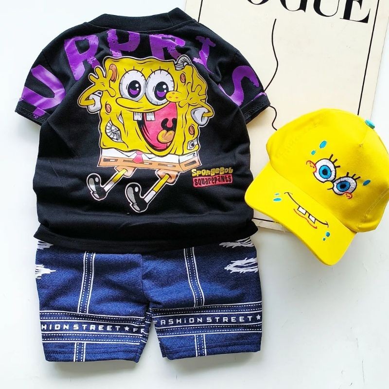 Jual BAJU ANAK SPONGEBOB SETELAN SPONGEBOB ANAK COWOK CEWEK ADA TOPI ...