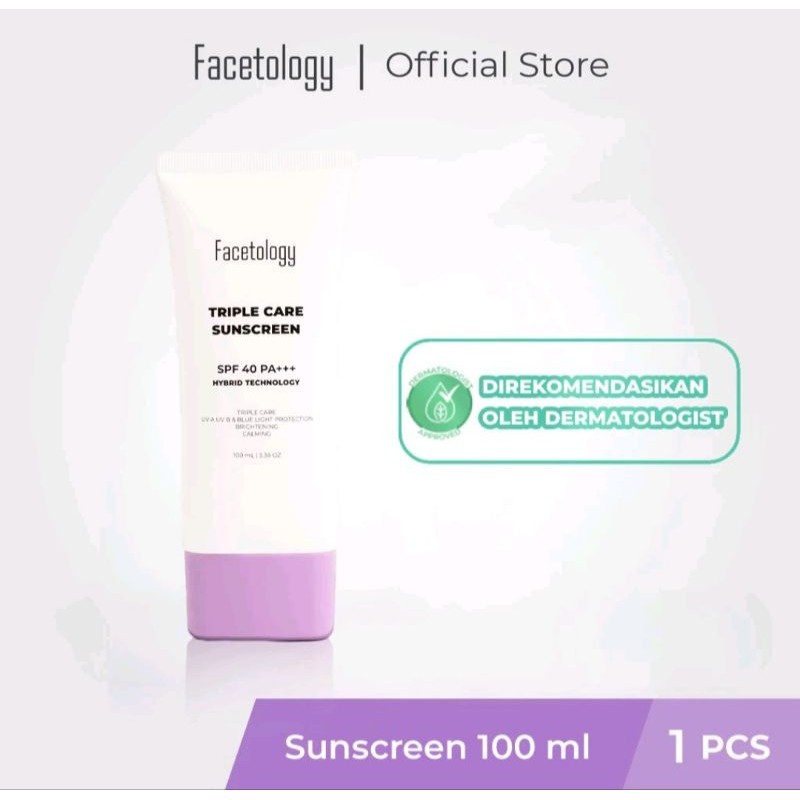 Jual FACETOLOGY Triple Care Sunscreen SPF40 PA+++ - 100ml | Shopee ...