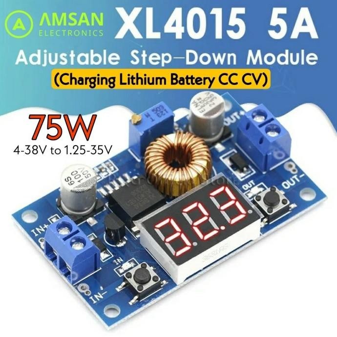 Jual XL4015 Adjustable Step Down 75W 5A Charger Lithium Buck LED Voltmeter | Shopee Indonesia