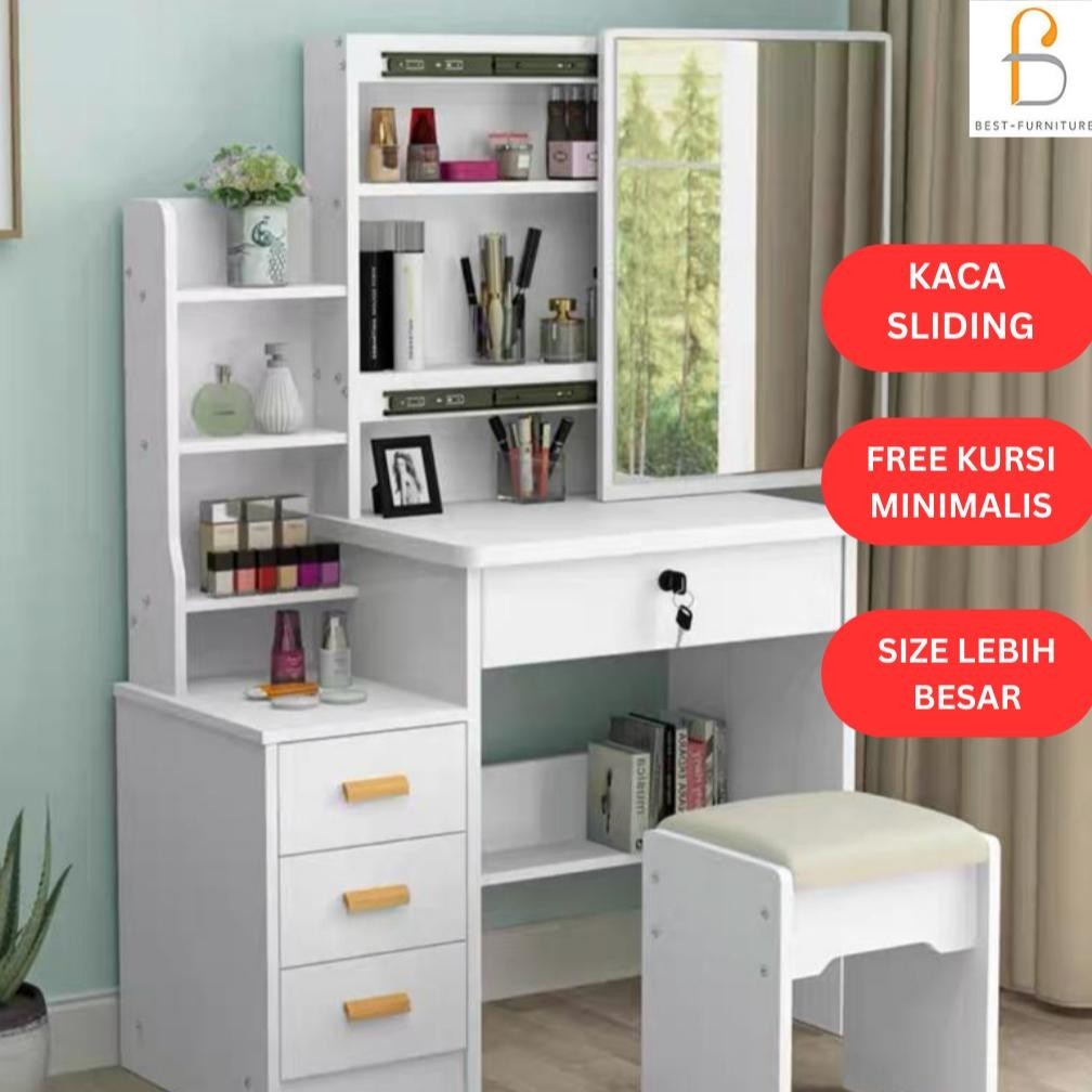 Jual BEST Meja Rias Putih Lampu LED Meja Rias Kaca Sliding Kaca ...