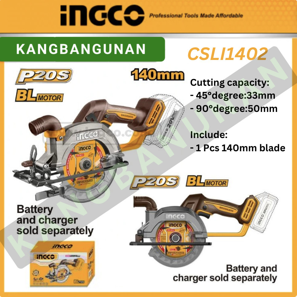 Jual Cordless Mini Circular 5 1/2” Inch Brushless INGCO CSLI1402 Saw ...