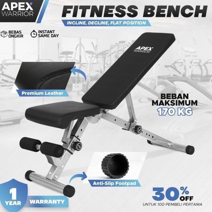 Jual Apex Warrior Adjustable Sit Up Incline Decline Gym Fitness Bench ...