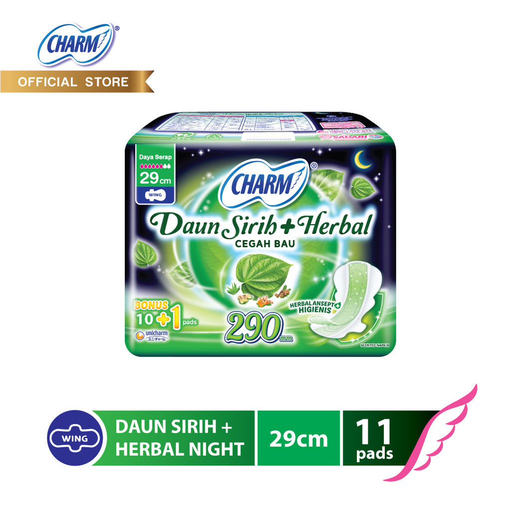 Jual Charm Pembalut Daun Sirih + Herbal Night 29cm 10+1 Pads | Shopee Indonesia