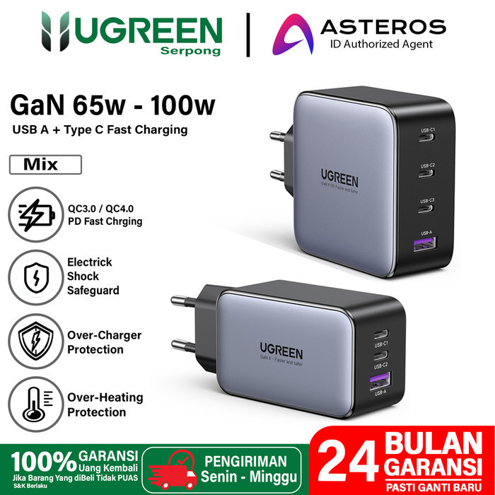 Jual UGREEN Adaptor Kepala Charger GAN PD Type C FAST Charging 33W 65W 100W | Shopee Indonesia