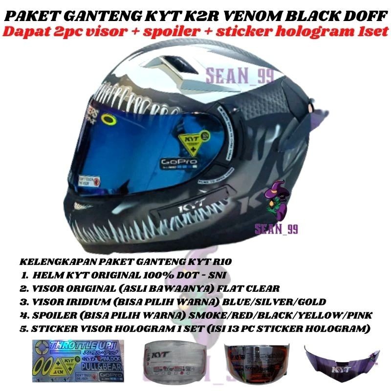 Jual HELM KYT K2R | K2 RIDER VENOM BLACK DOFF FULL FACE DOUBLE VISOR ...