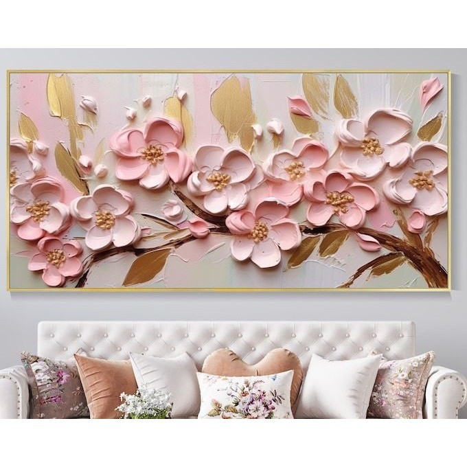 Jual Lukisan Bunga Mawar Background Pink Teksture Tebal Modern art ...