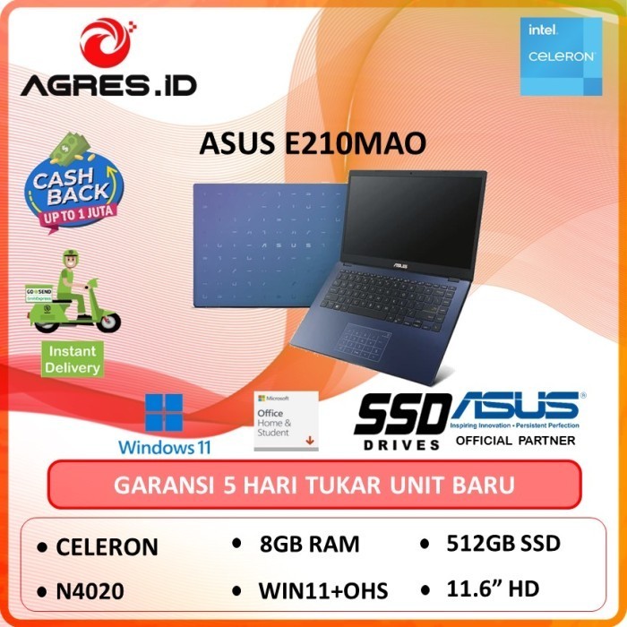 Jual Asus Vivobook E210Mao Hd421 Celeron N4020 4Gb 256Ssd W10+Ohs 11.6 ...