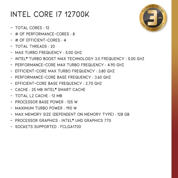 Jual Intel Core I7 12700K Desktop Processor 12 (8P+4E) Cores Lga 1700 | Shopee Indonesia