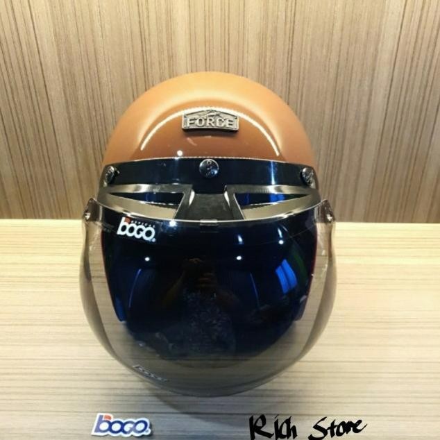 Jual Helm Retro Force Brown Glossy Smart Lock System + Kaca Bogo ...