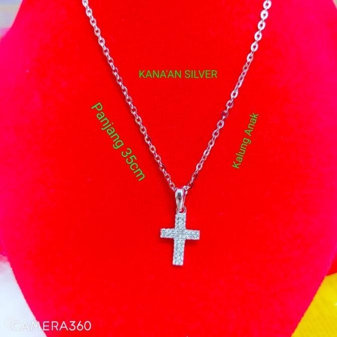 Jual Kalung Anak Cowok/Cewek 35Cm Rantai+Liontin Salib Perak Asli 925 ...