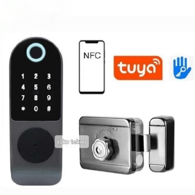 Jual Electric Rim Lock Single Cylinder Ic + Finger + Tuya App Smart ...