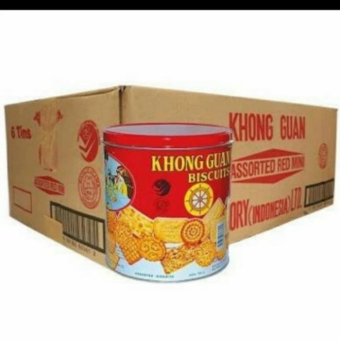 Jual Biskuit Khong guan Kecil 650 gr 1 dus Assorted Red kaleng murah ...