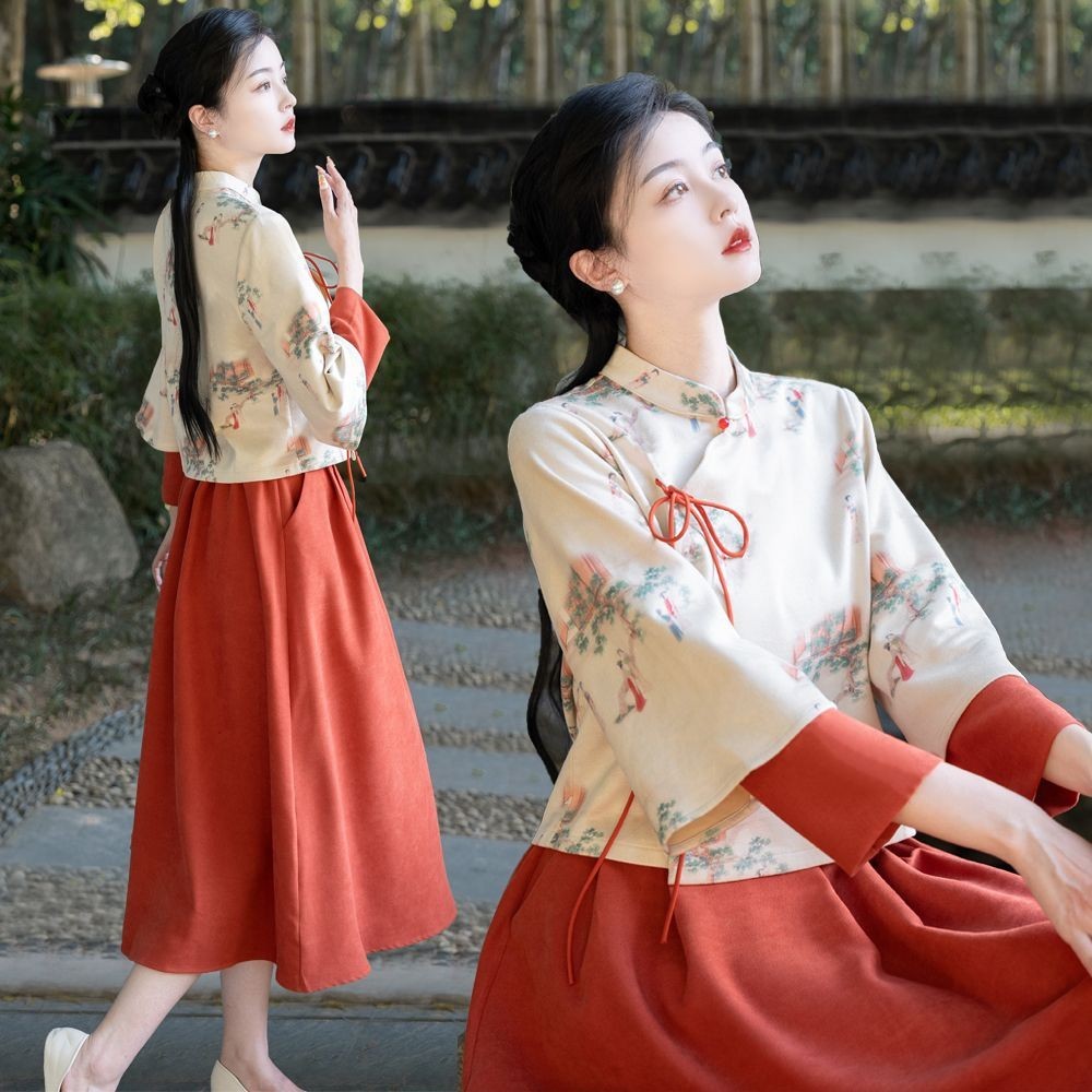 Jual Spring New Chinese Tea Clothing Eid Al-Fitr Lady Printed Deerskin ...