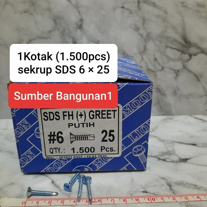 Jual Sekrup Sds Fh 6 X 25 Putih 1Kotak (1.500Pcs) Skrup Grc Calciboard ...