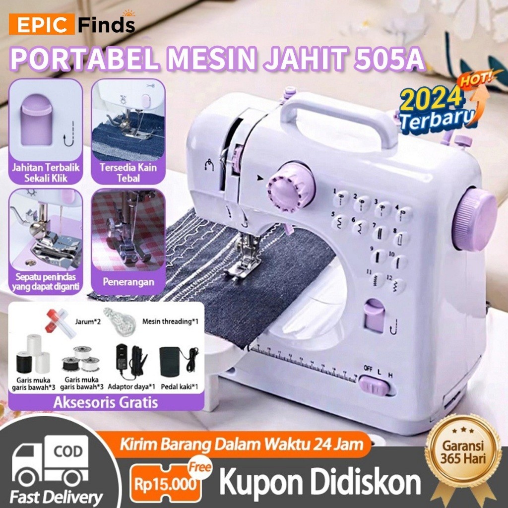 Jual Mesin Jahit Portabel 505A + Peralatan Jahit / 12 Pola Jahitan ...