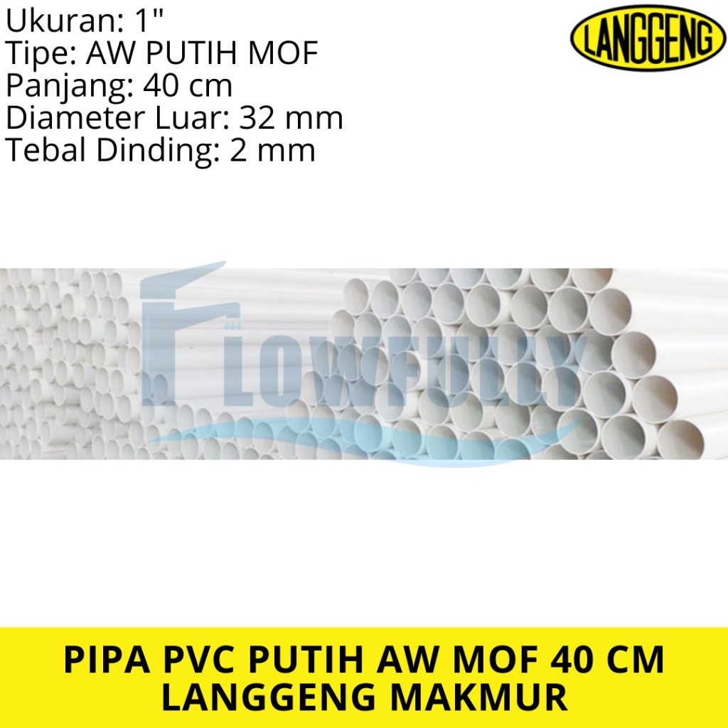 Jual PIPA AIR PVC PUTIH AW 1 INCH 32 MM ECER 40 CM PARALON LANGGENG ...