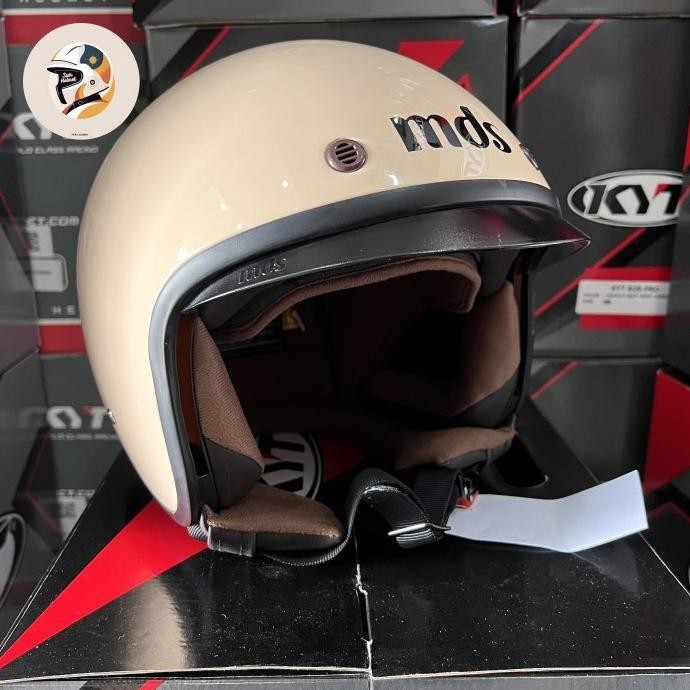 Jual Helm Half Face Jadul Retro Mds Magnum Cream Gloss Solid ...