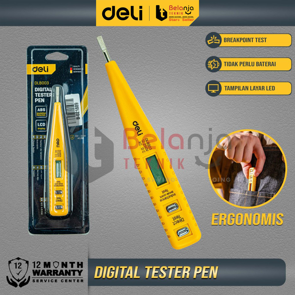Jual Deli Obeng Digital Test Pen Tespen Digital AC DC 12-250 Volt ...