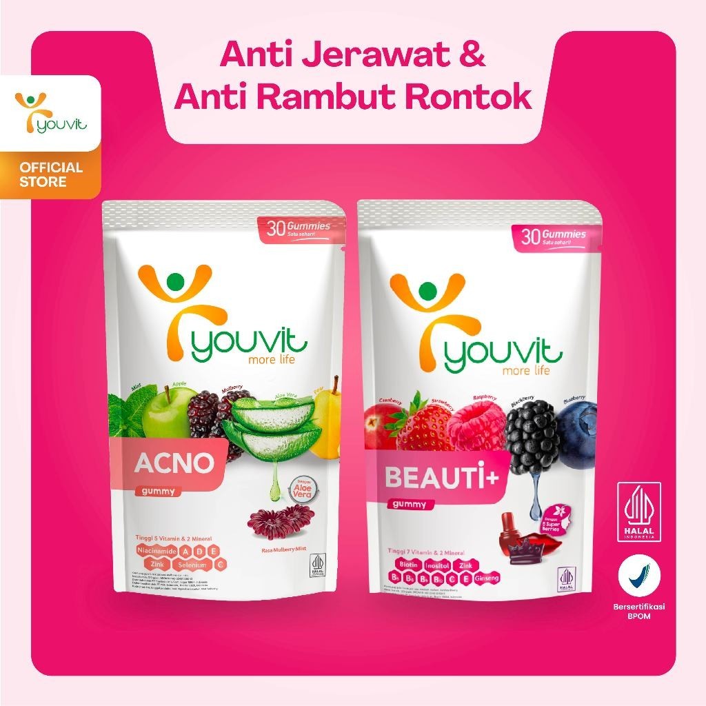 Jual Niacinamide & Biotin Gummy untuk Vitamin Jerawat & Rambut Rontok | Youvit AcNO & Beauti+ 30 ...