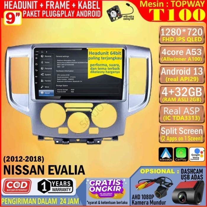Jual Paket Headunit Android 9 inch + Frame + Soket PNP Nissan Evalia ...