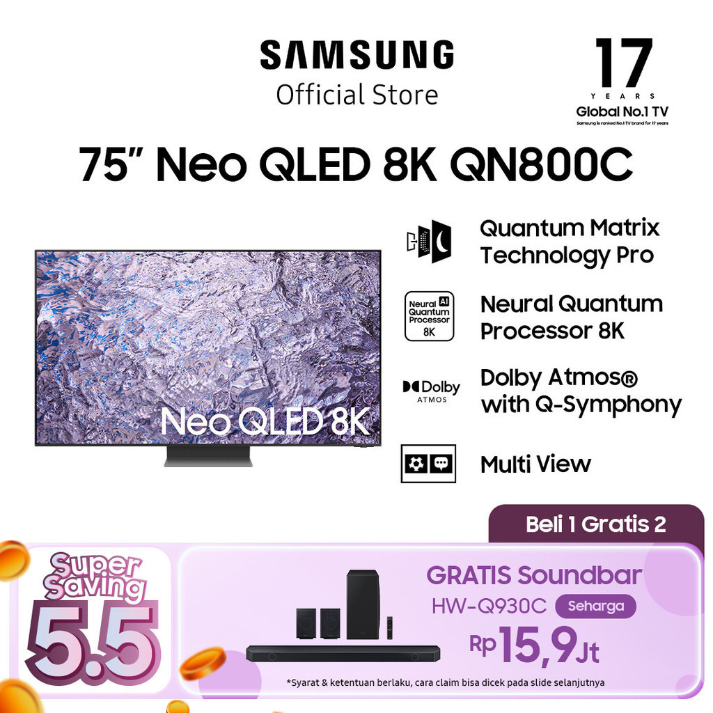 Jual Samsung Smart TV 75 inch Neo QLED 8K QN800C dengan Quantum Matrix ...
