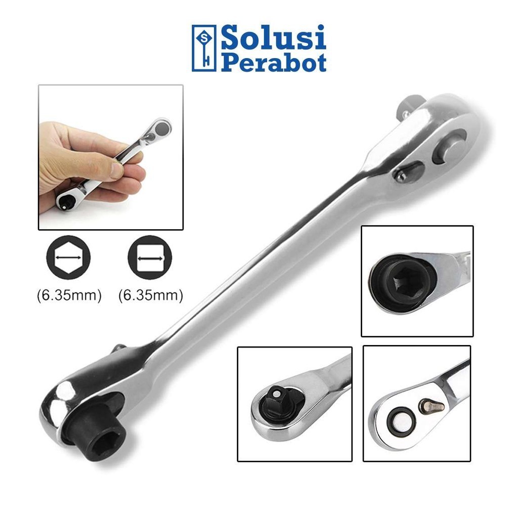 Jual Mini Ratchet Socket 2 in 1 SP / Kunci Sok 6.35mm Pas Ring L 1/4 ...