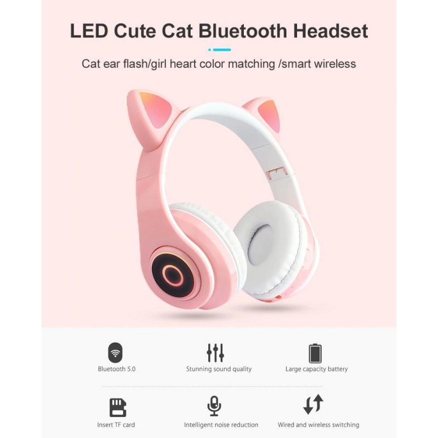 Jual Cute Cat Ear Bluetooth Headset Headphone Telinga Kucing Pink ...