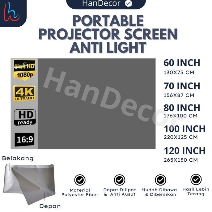 Jual LAYAR PROYEKTOR ANTI LIGHT 60-70-80-100-120 INCH 16:9 | KAIN LAYAR ...